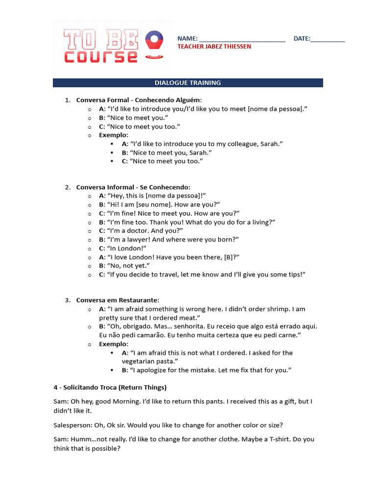 DIALOGUE PRACTICE | PDF