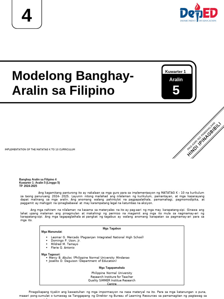 LE Filipino4 Q1 Wk5 | PDF