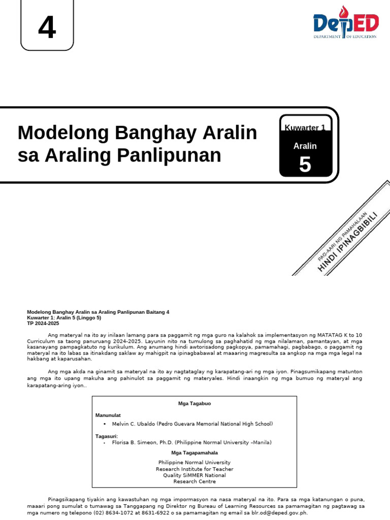 Modelong Banghay Aralin Sa Araling Panlipunan | PDF