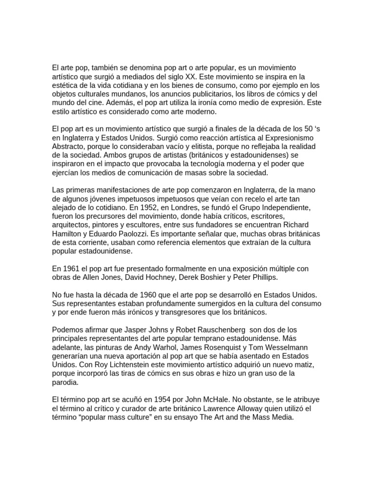 Arte Pop | PDF | Las artes