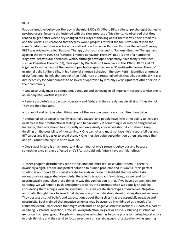 REBT | PDF | Rational Emotive Behavior Therapy | Psychotherapy