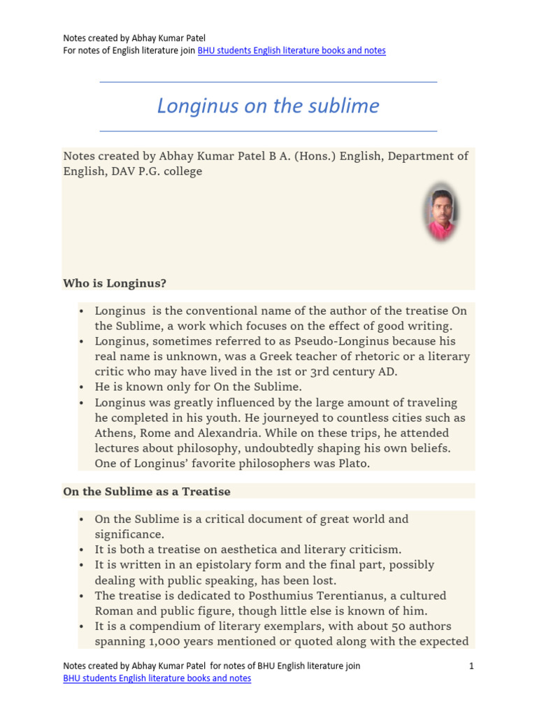 Longinus On The Sublime | PDF