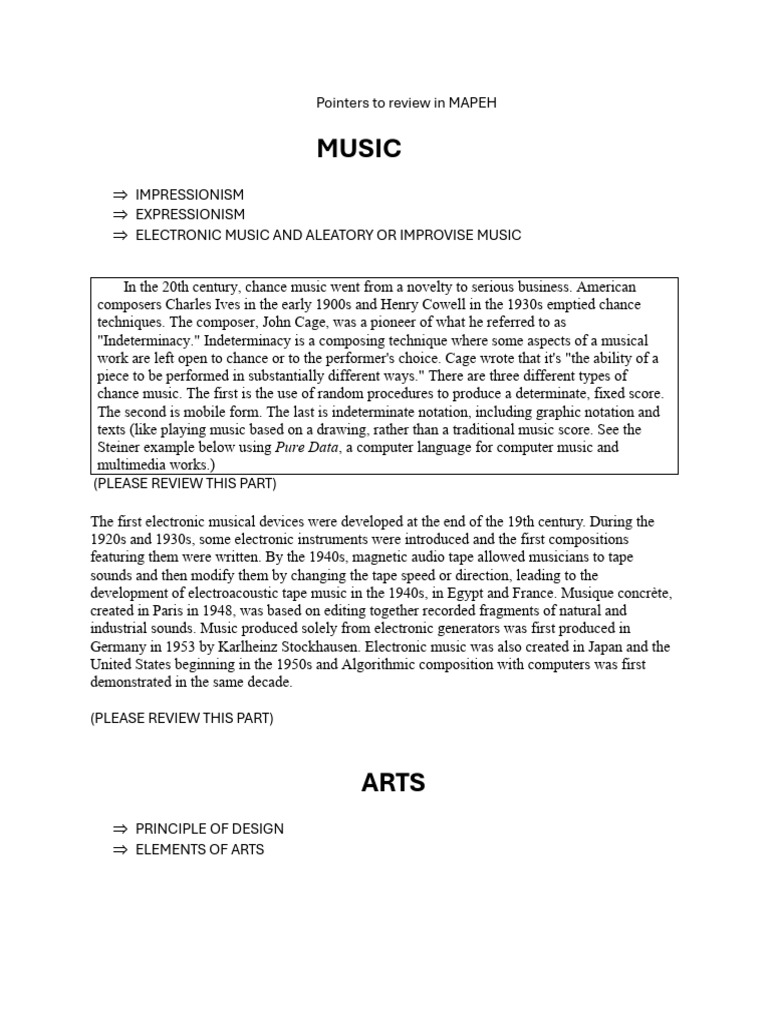 Mapeh Reviewer 1st Pt | PDF | Performing Arts | Modernism (Music)
