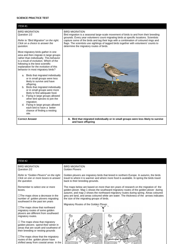 Bird Migration Science Practice Test | PDF | Sunscreen | Bird Migration