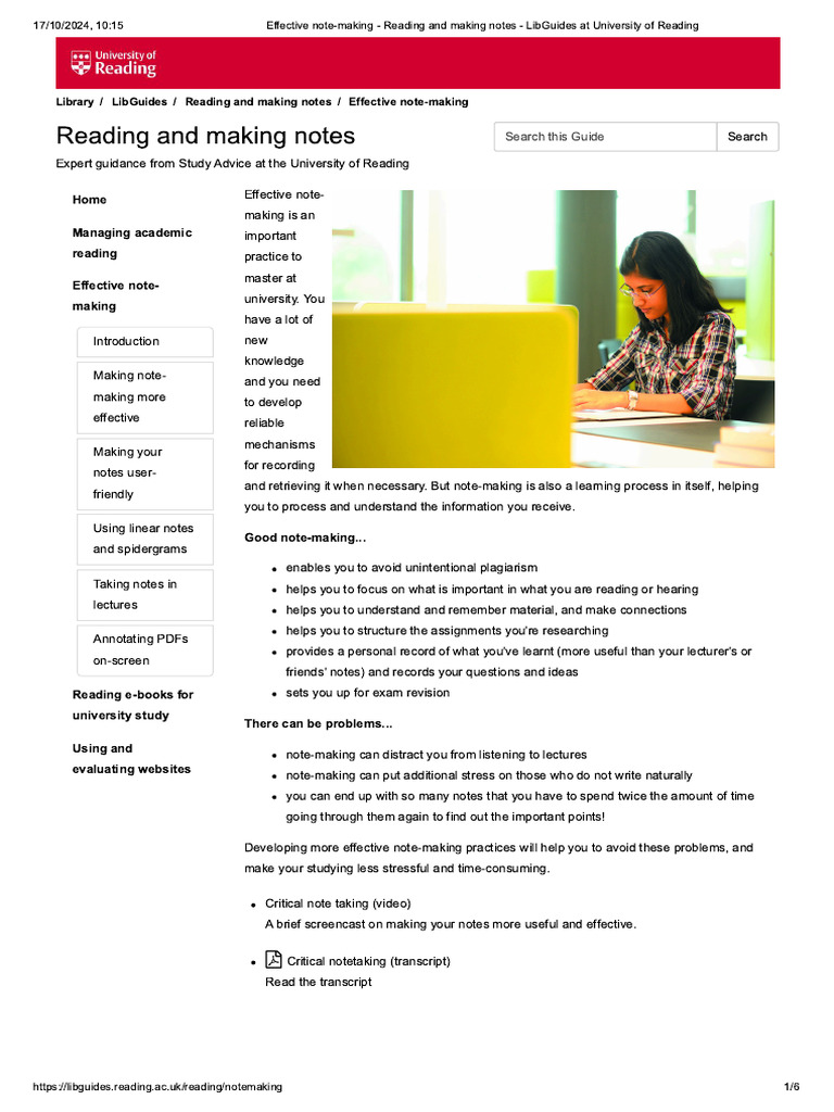 Effective note-making - Reading and mak.. | PDF