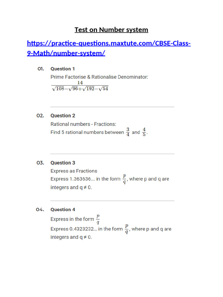 Test On Number System | PDF