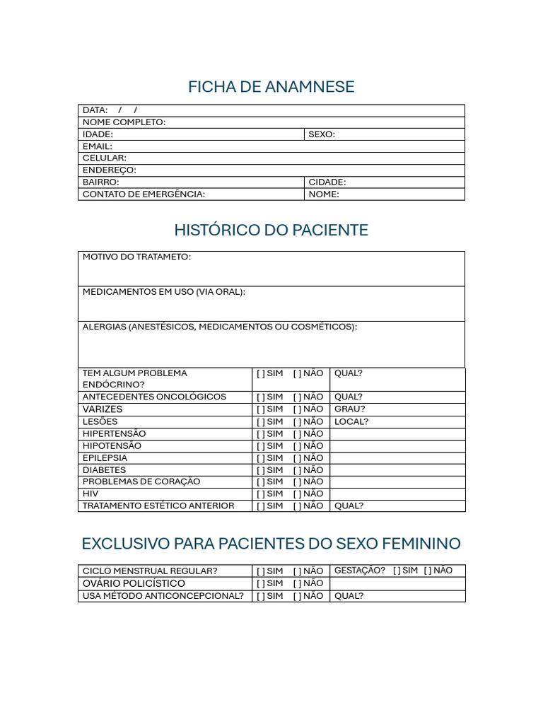 FICHA DE ANAMNESE | PDF