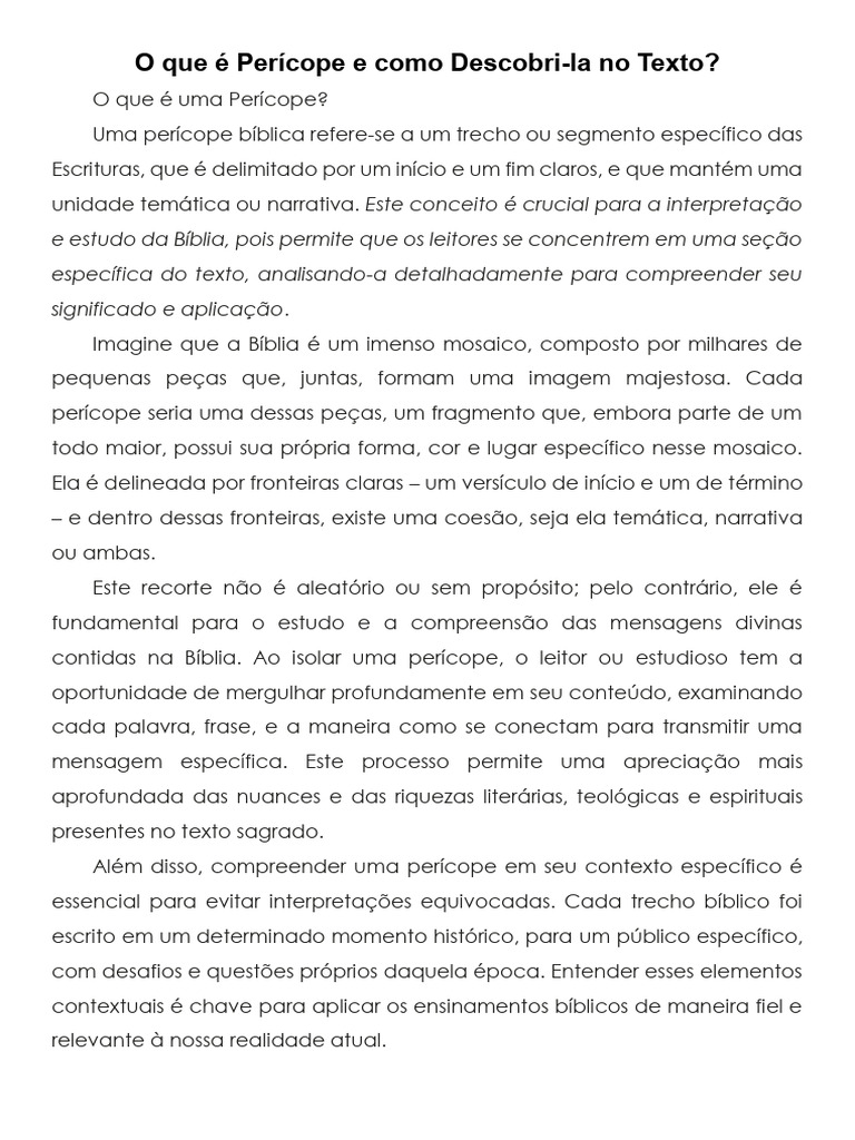 O Que É Perícope e Como Descobri | PDF | Bíblia | Livro do Êxodo
