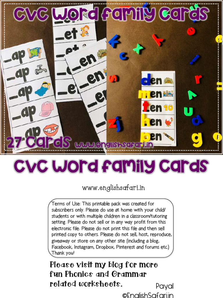 CVC Word Family Cards | PDF | Language Arts & Discipline