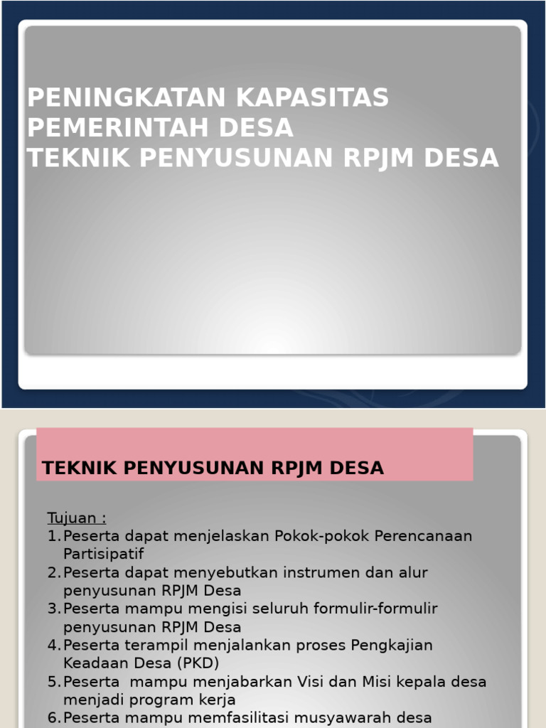 Teknik Teknik Penyusunan RPJM Desa - KBD Pemdes | PDF