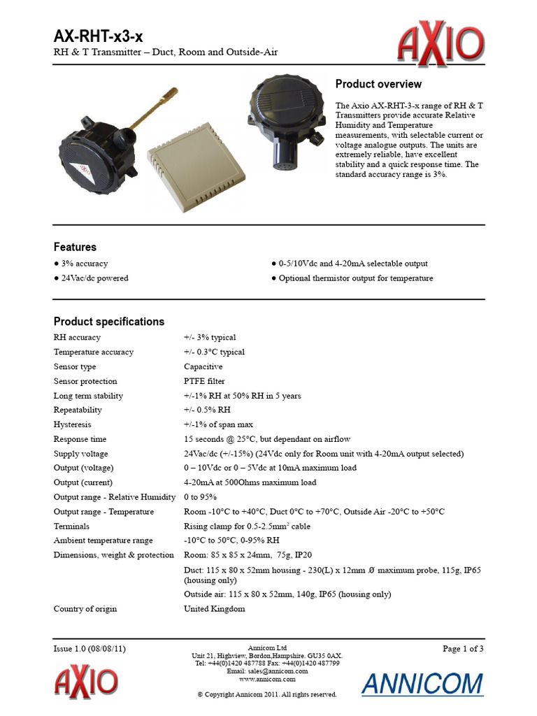 Axio Outside Sensor | PDF | Duct (Flow) | Electrical Engineering