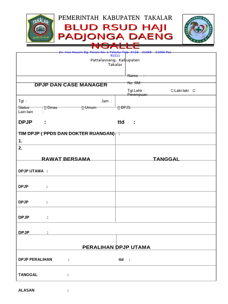 Formulir DPJP dan Case Manager Takalar | PDF