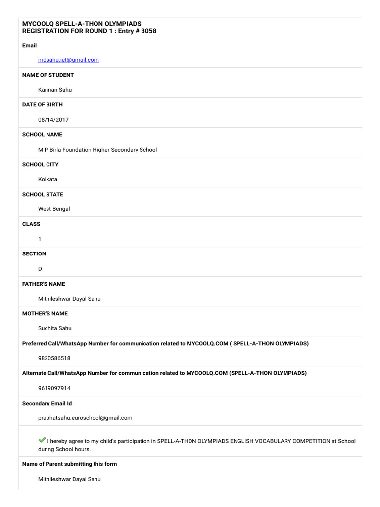 Print Preview - MYCOOLQ SPELL-A-THON OLYMPIADS REGISTRATION FOR ROUND 1 - Entry # 3058 | PDF
