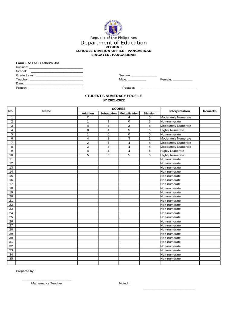 Numeracy Assessment Forms | PDF | Cognitive Science | Human Communication