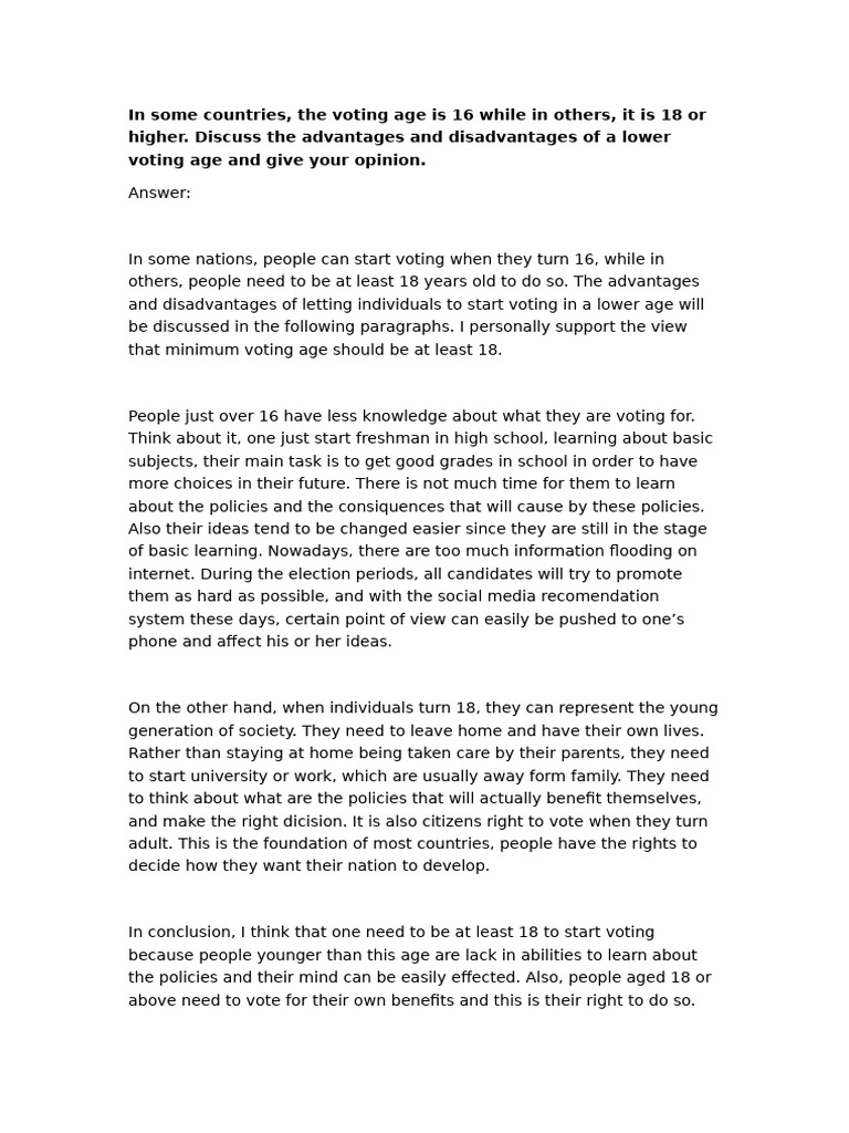 Disadvantages Of Lowering Voting Age Pdf 2389