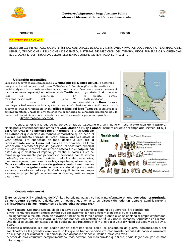 guia de los AZTECAS 7 básico. 2 | PDF | Imperio Inca | Era precolombina