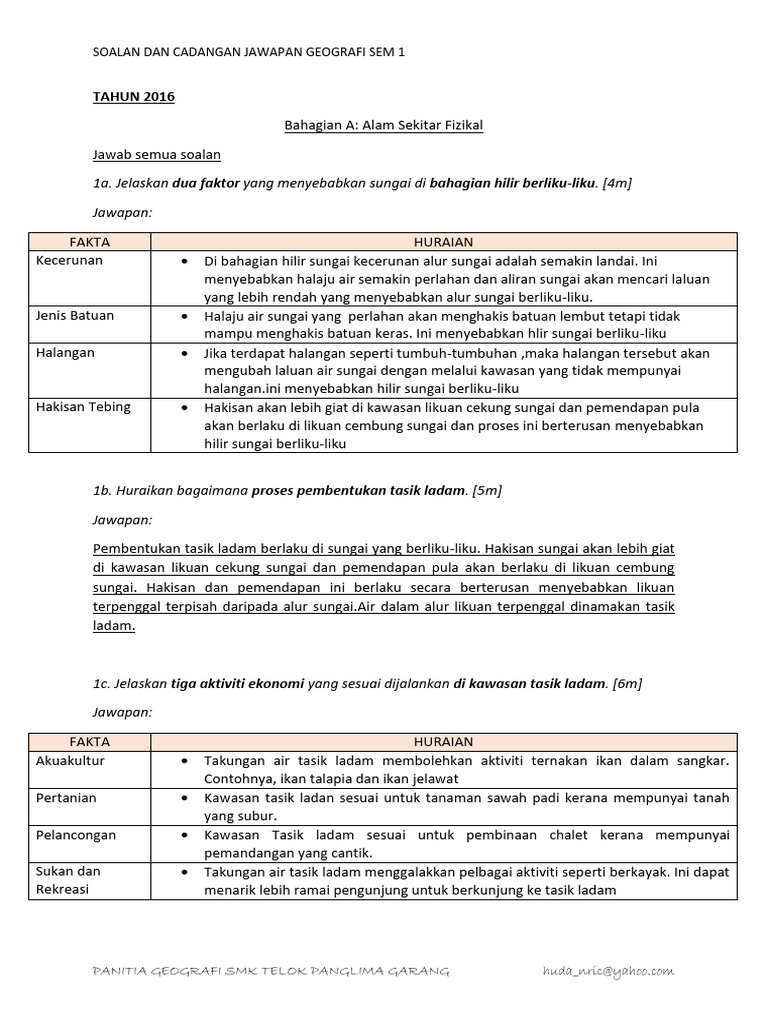 Soalan Dan Cadangan Skema Geo Sem 1 (2016 - 2022) | PDF