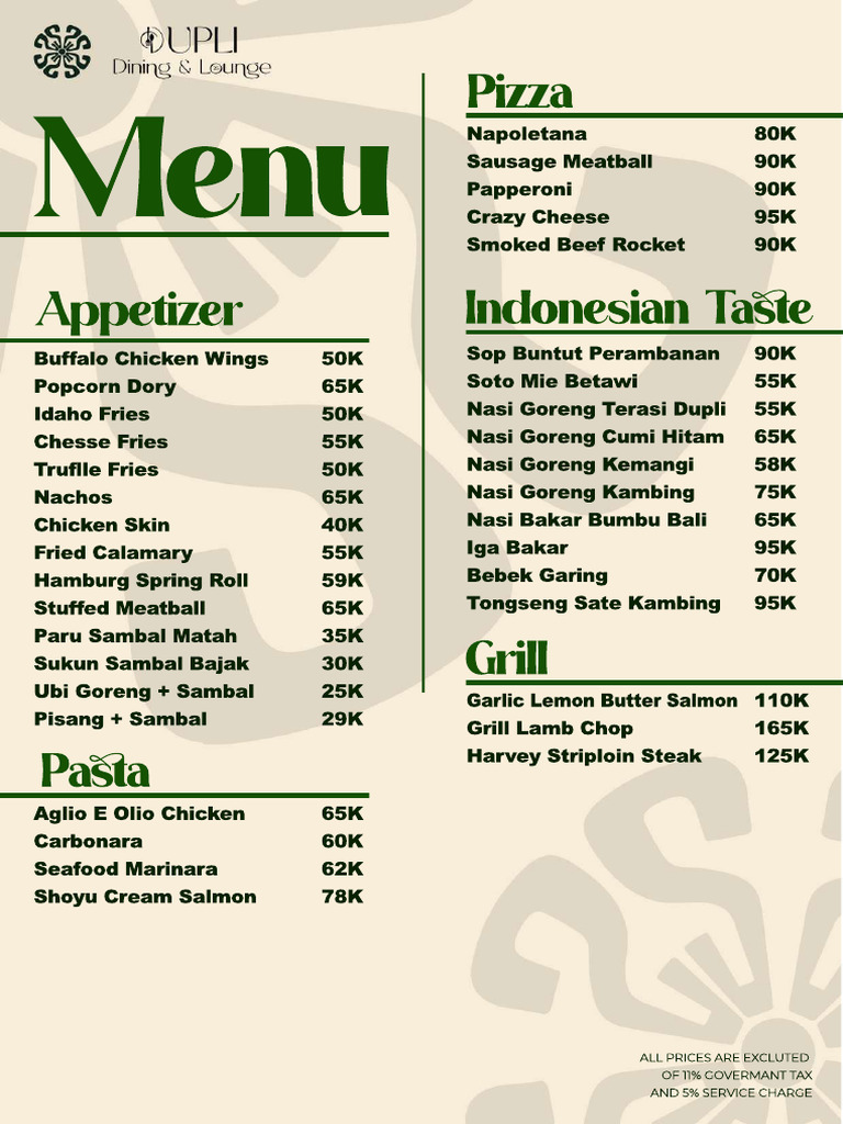 Menu Dupli Dining & Lounge | PDF