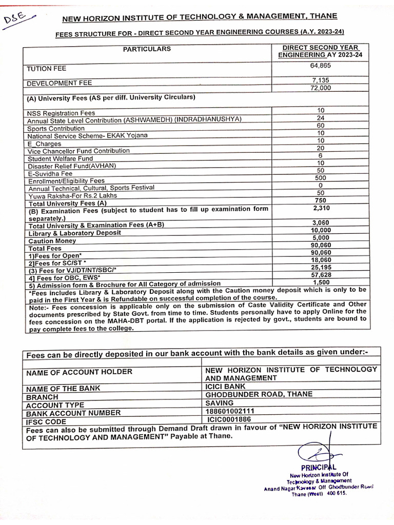 DSE FEE Structure 2023 24 | PDF