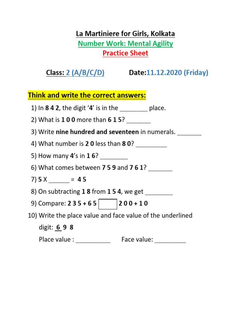 Class2 Mental Agility | PDF
