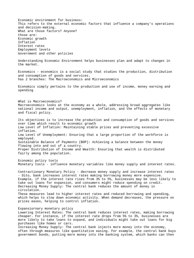 Economic Environment For Business | PDF | Fiscal Policy | Macroeconomics