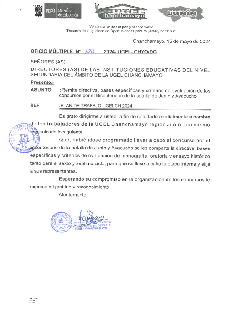 Oficio Múltiple #120-2024 - Ugel - Chyodg | PDF