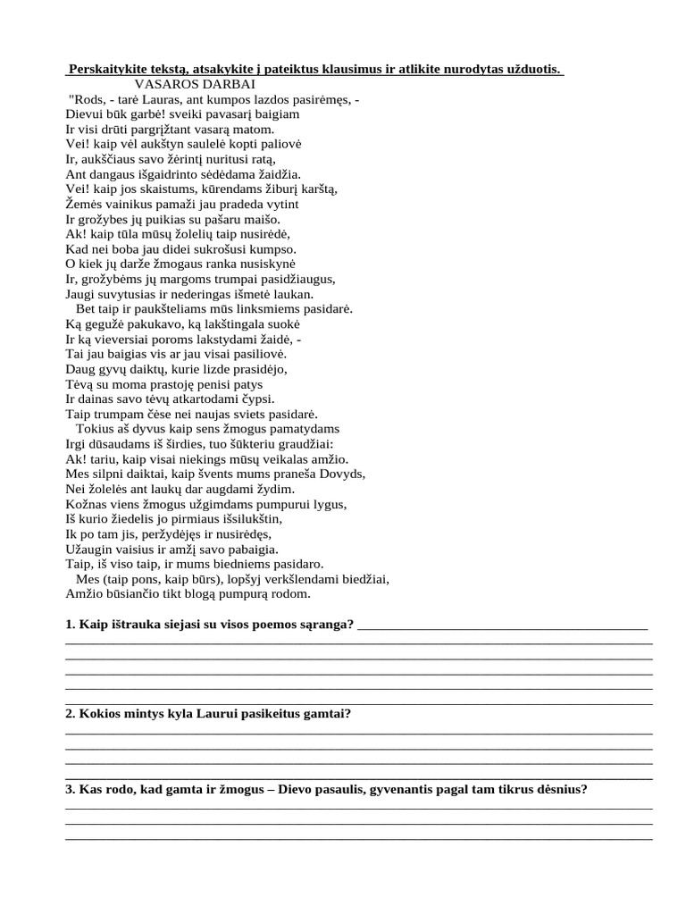 K.Donelaicio Teksto Suv. Uzd.9 KL | PDF