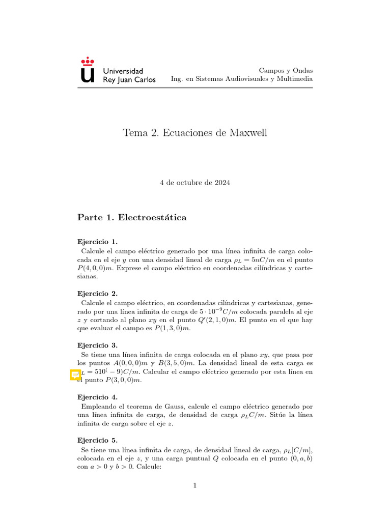 Tema 2 Boletín Ejercicios Sol v0 (1) | PDF | Electricidad | Campo eléctrico