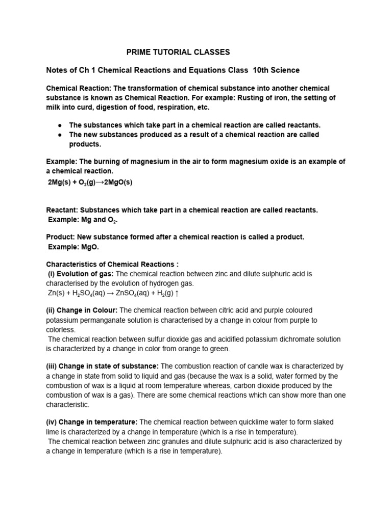 Class X Scienece Chap 1 Notes | PDF | Redox | Chemical Reactions