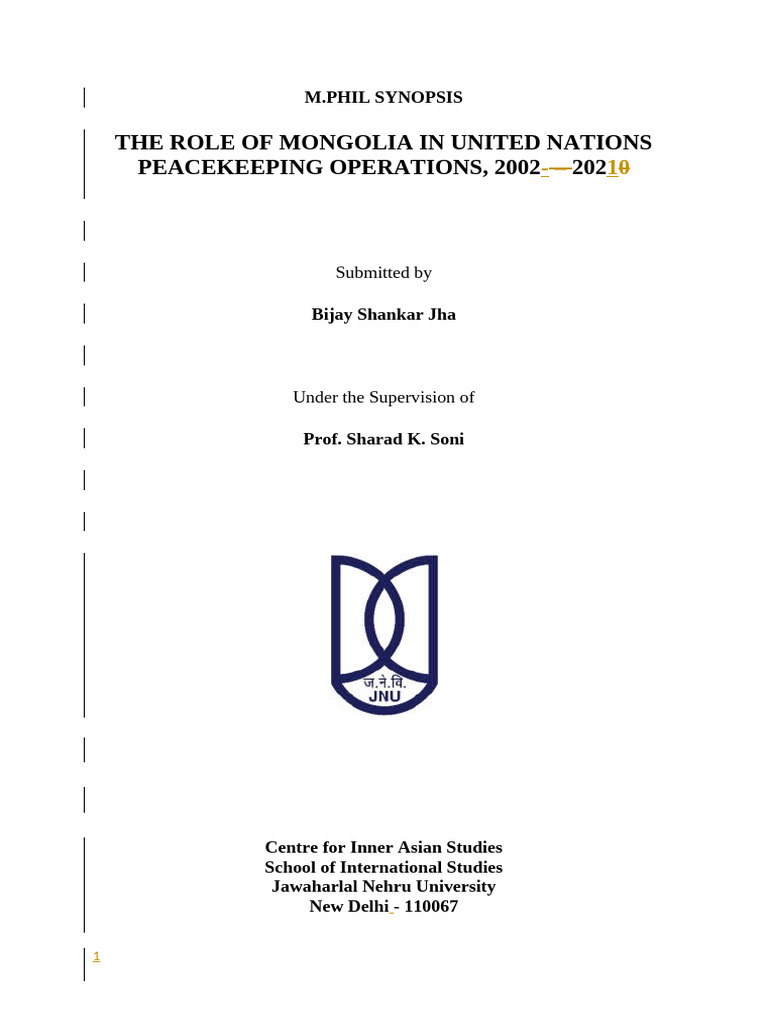 Corrected - MPhil Synopsis Bijay | PDF | Peacekeeping | Mongolia