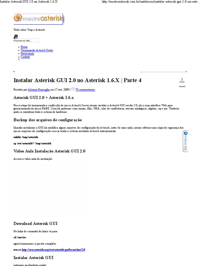 Instalar Asterisk GUI 2.0 No Asterisk 1 | PDF | Interfaces gráficas do usuário | Linux
