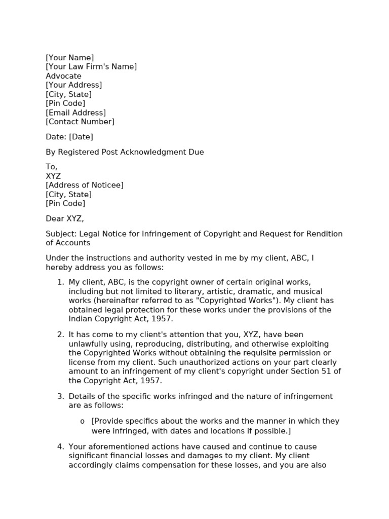 Legal Notice for Copyright Infringement | PDF | Copyright | Copyright ...