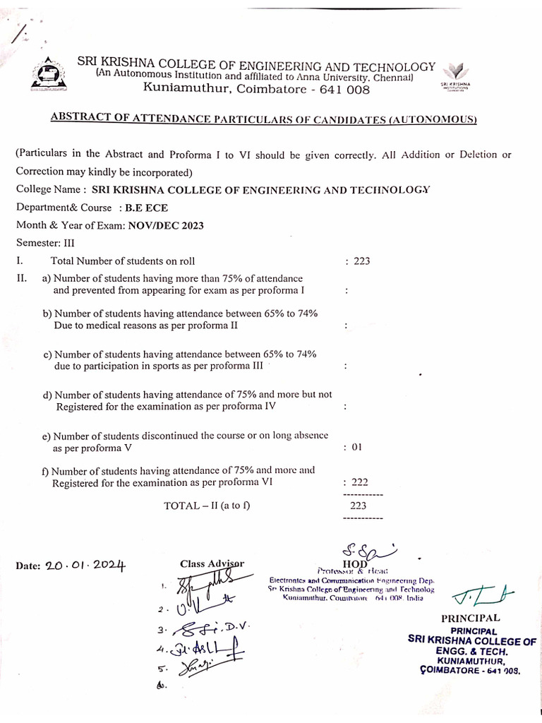 Attendance Proforma-III Semester-Signed | PDF