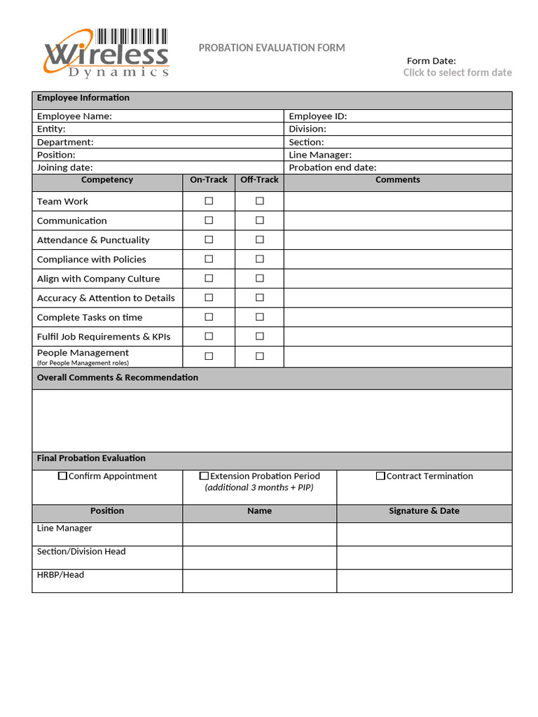 Probation Evaluation Form Template | PDF | Business
