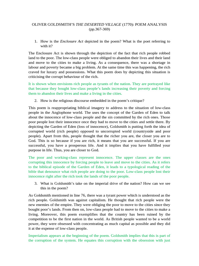 Poem Critique: The Deserted Village | PDF | Religious Belief And Doctrine