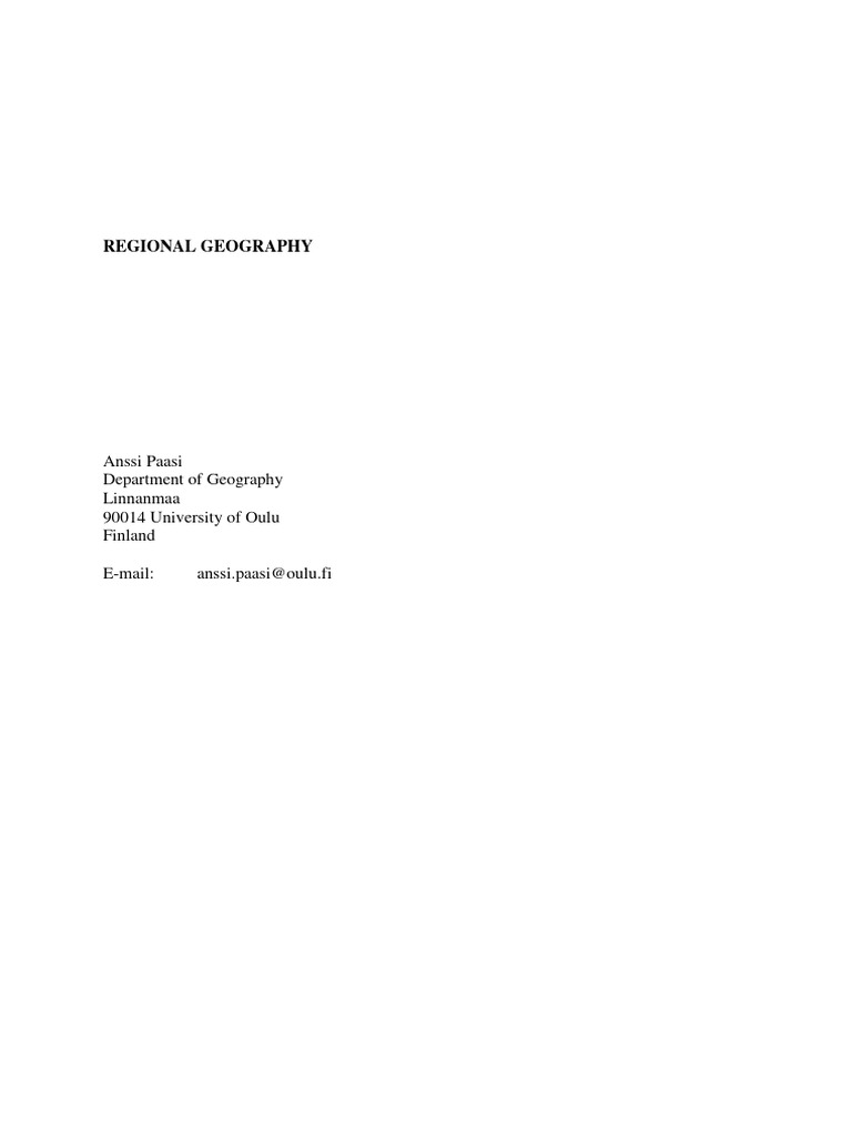 Paasi Anssi 2020 Regional Geography | PDF | Geography | Positivism