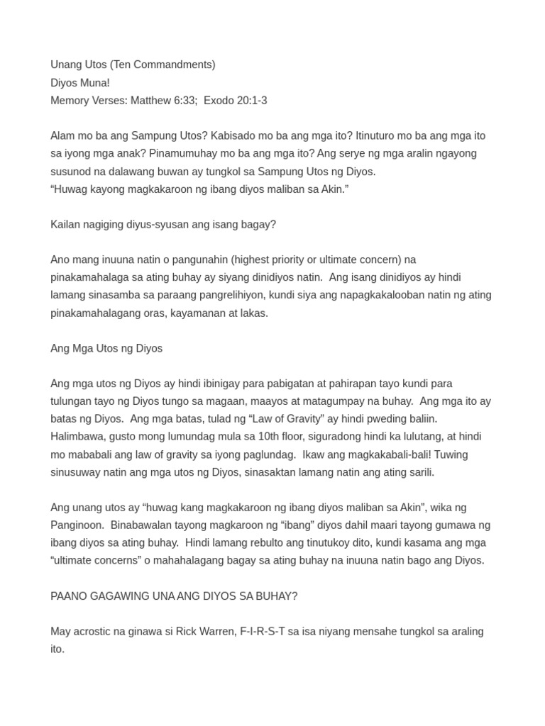 Unang Utos Ten Commandments | PDF