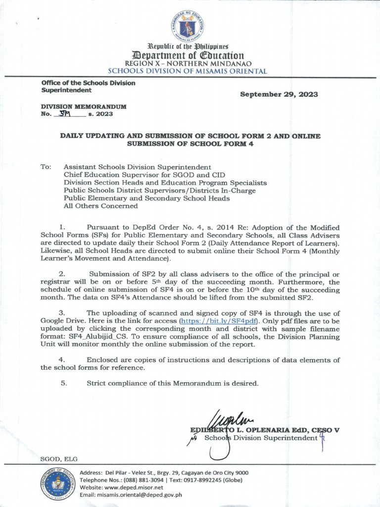 dm579s.2023 Daily Updating and Submission of School Form 2 and Online ...