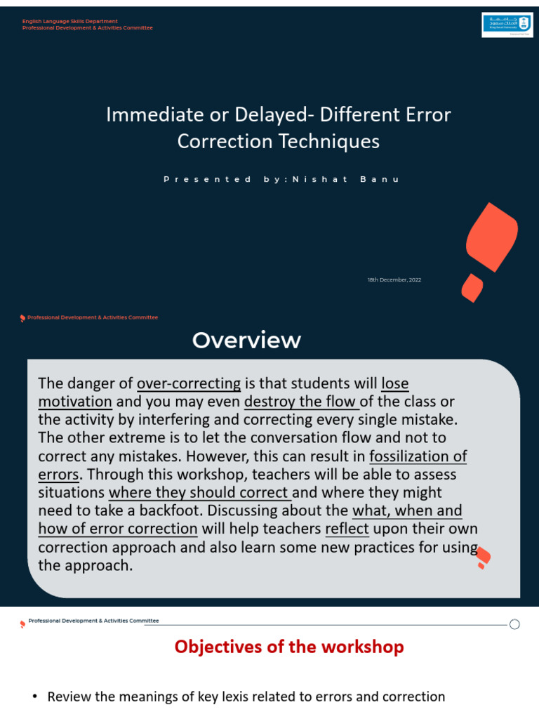 Error Correction Techniques Workshop | PDF | Error | Learning