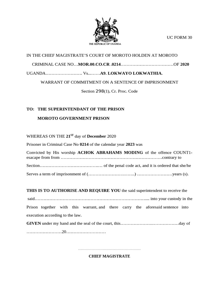 Remand form | PDF | Magistrate | Prison