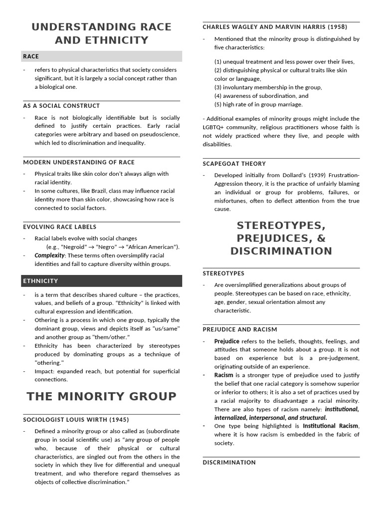 Race and Ethnicity: Key Concepts Explained | PDF | Discrimination ...
