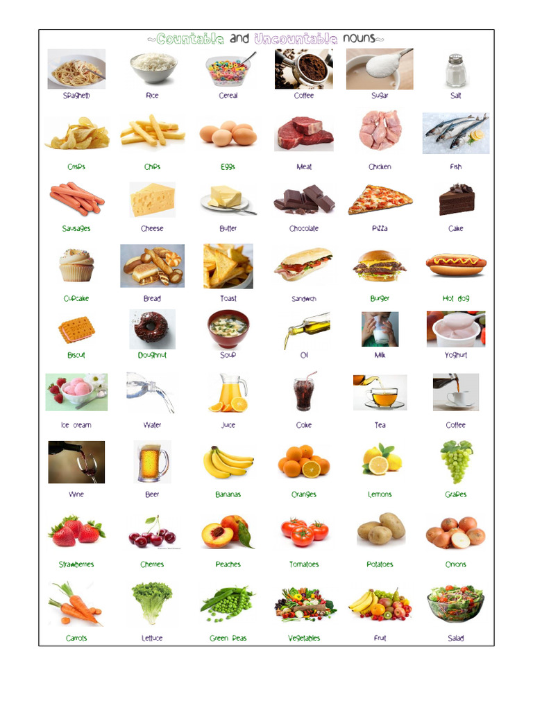 COUNTABLE & UNCOUNTABLE Pictures | PDF | Cooking, Food & Wine
