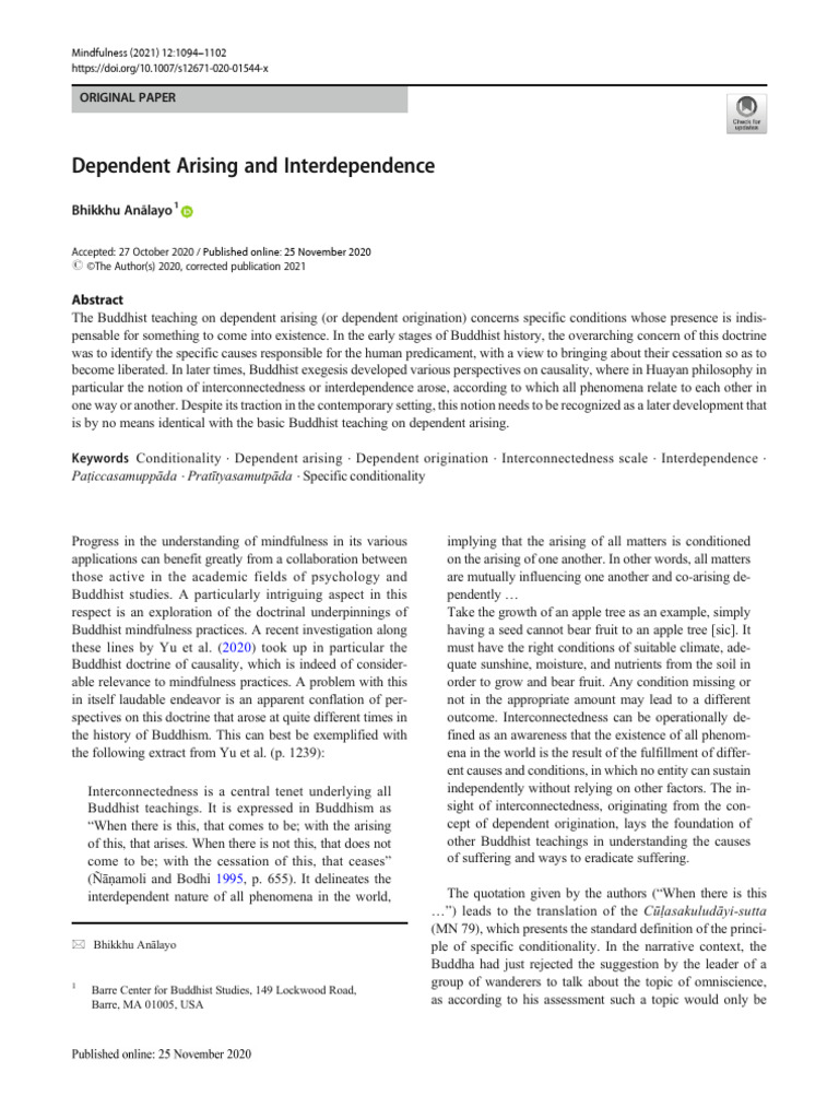 Distinguishing Dependent Arising and Interdependence | PDF | Sati ...