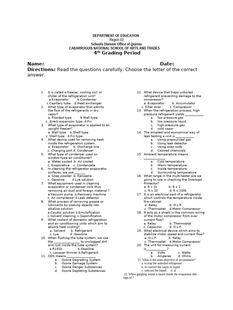 4th grading period | PDF | Refrigerator | Gases