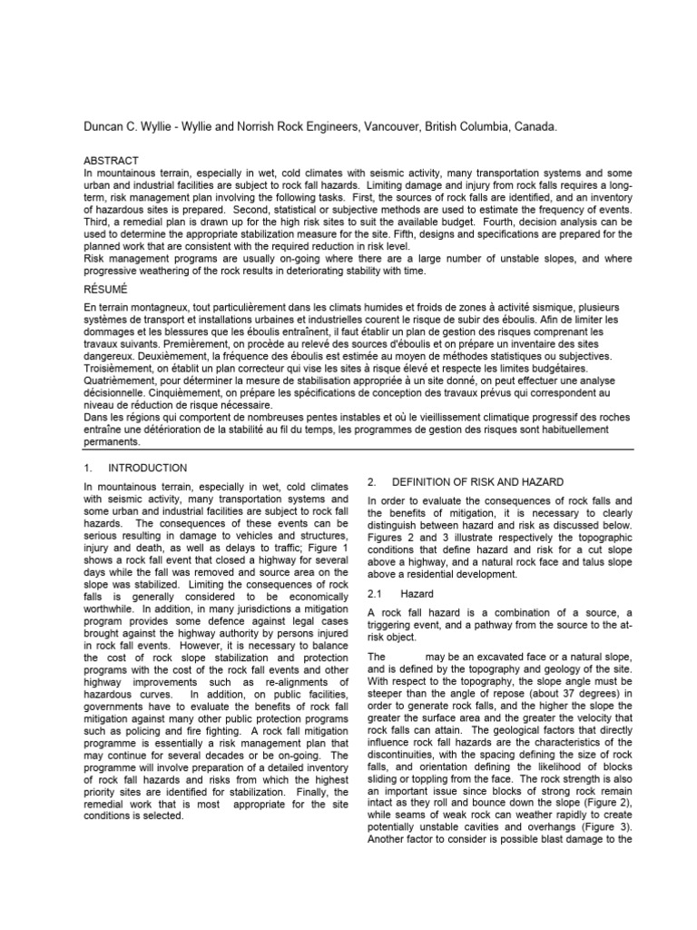 Risk Management of Rock Fall Hazards Paper | PDF | Risk | Hazards