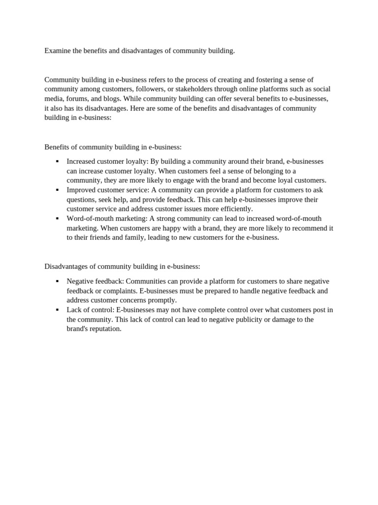 Examine The Benefits and Disadvantages of Community Building. | PDF ...