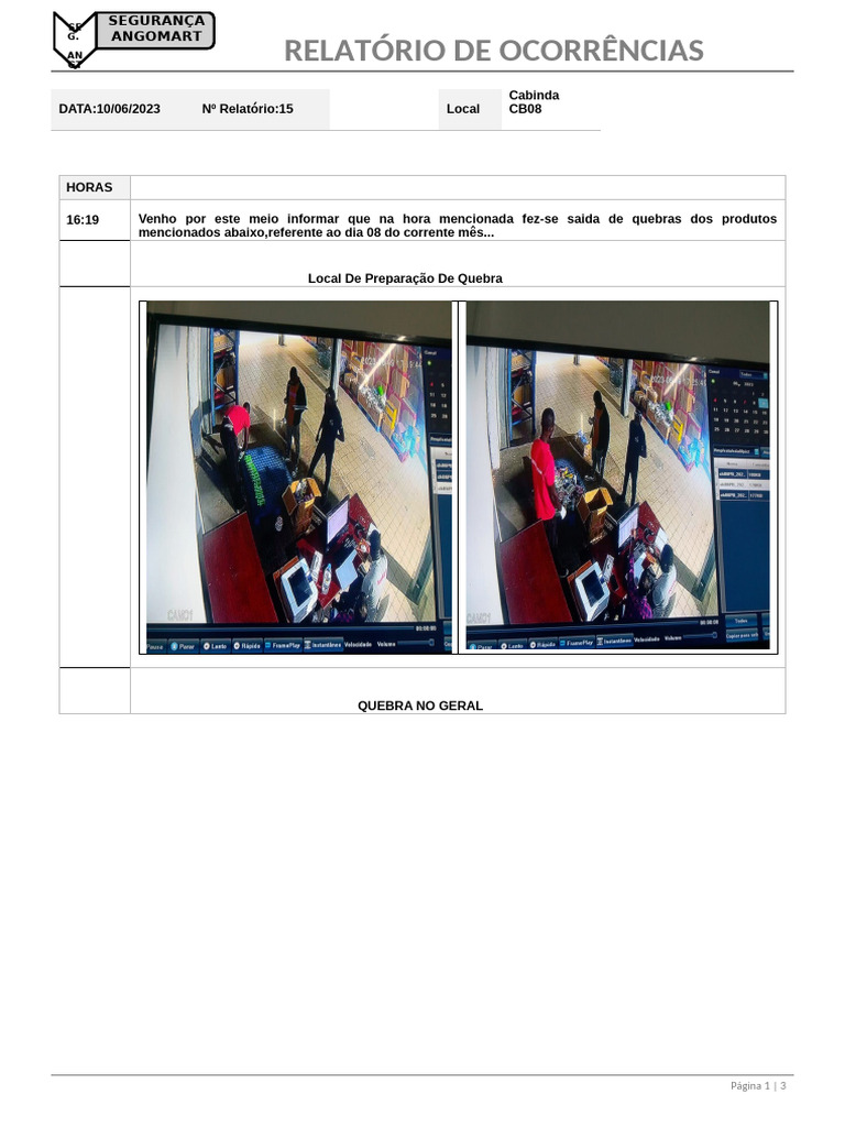 Relatório de Quebra DIA 08 DE JUNHO | PDF