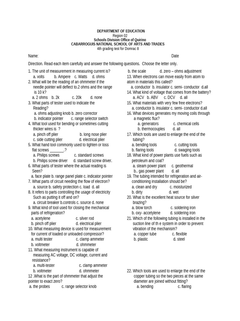 3rd Grading Period 2024 8 | PDF | Voltage | Electromagnetism