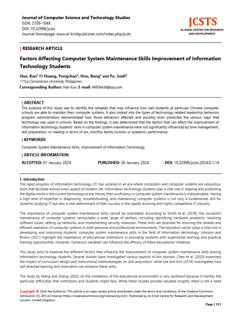 Factors Affecting Computer System Maintenance Skil | PDF | P Value | Cognition