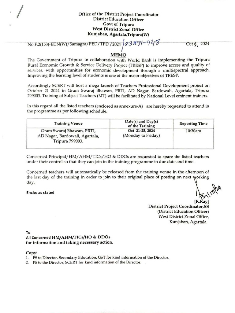 Training Memo Oct.21-25,2024. | PDF